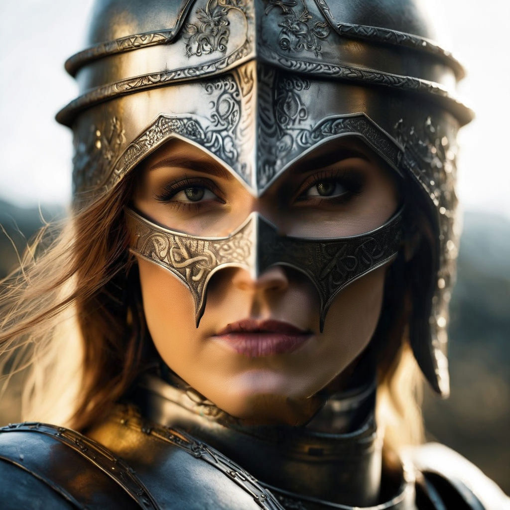 Female warrior knight Templar armor close up macro... - AI Art