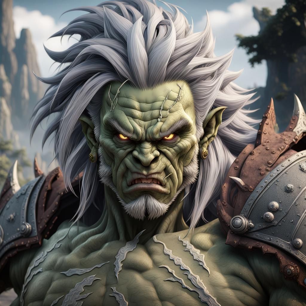 Super Saiyan orc with grey hair - AI Generated Artwork - NightCafe Creator