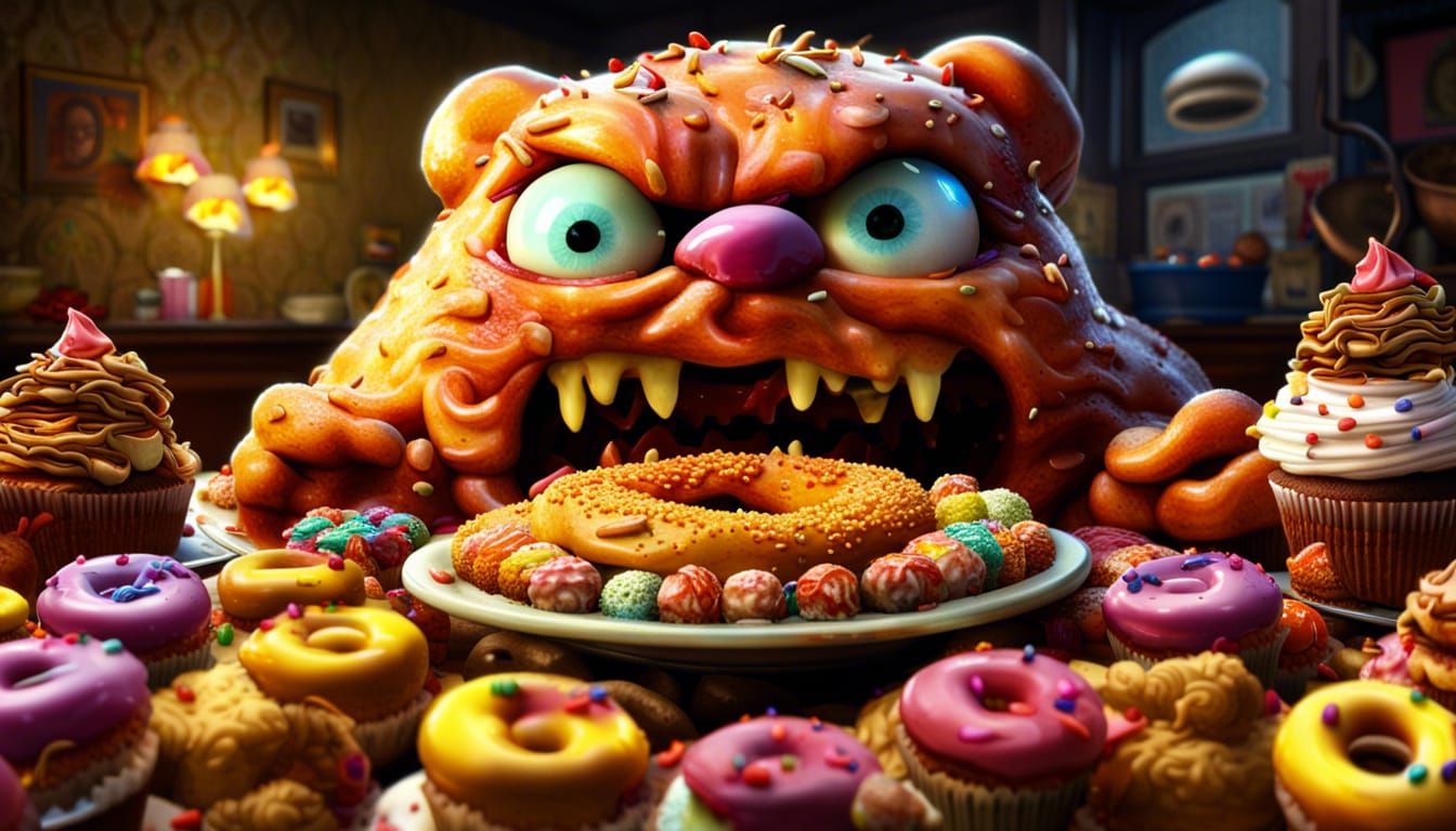 ravenous Demented Food Monster eating donuts - AI Generated Artwork ...