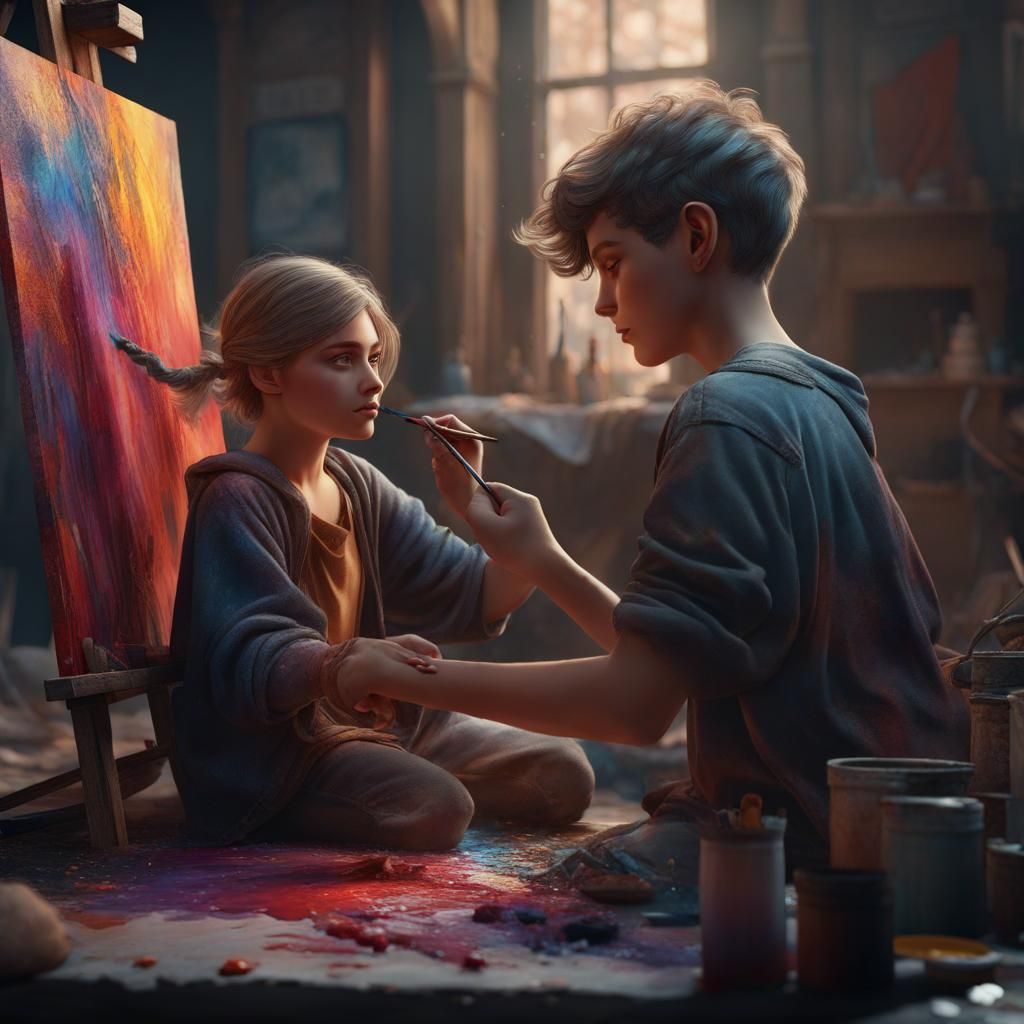 A boy painting his girlfriend - AI Generated Artwork - NightCafe Creator
