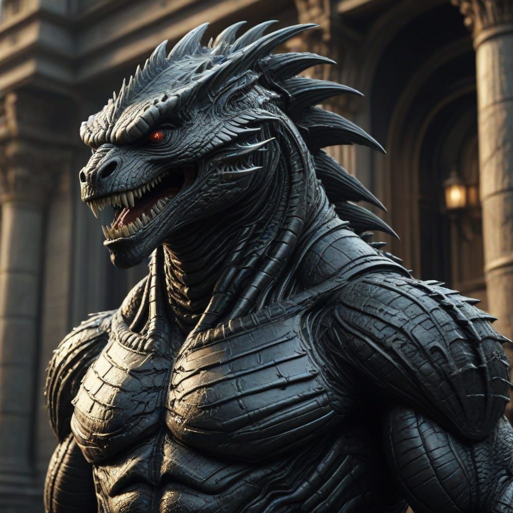 Godzilla in Formal Attire, a Majestic Sci-Fi Icon - AI Art