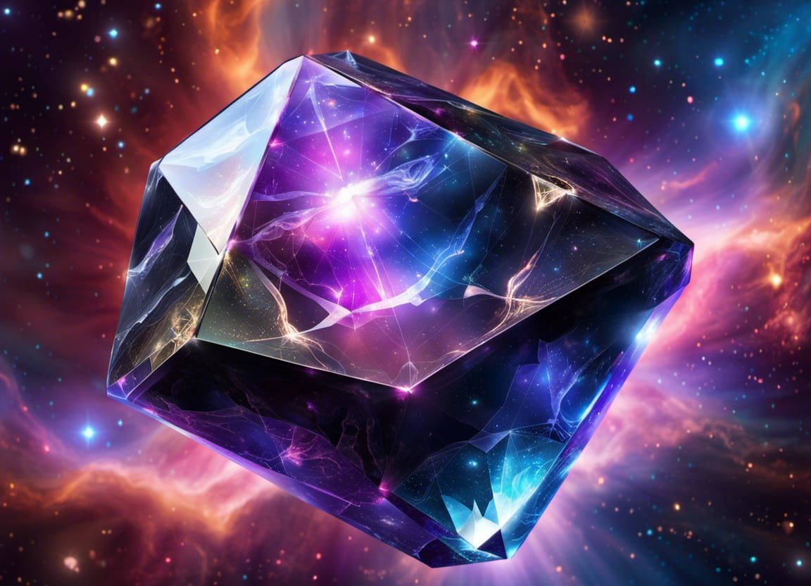 Pentagonal trapezohedron with glowing gem arkenstone in galaxy - AI Generated Artwork ...