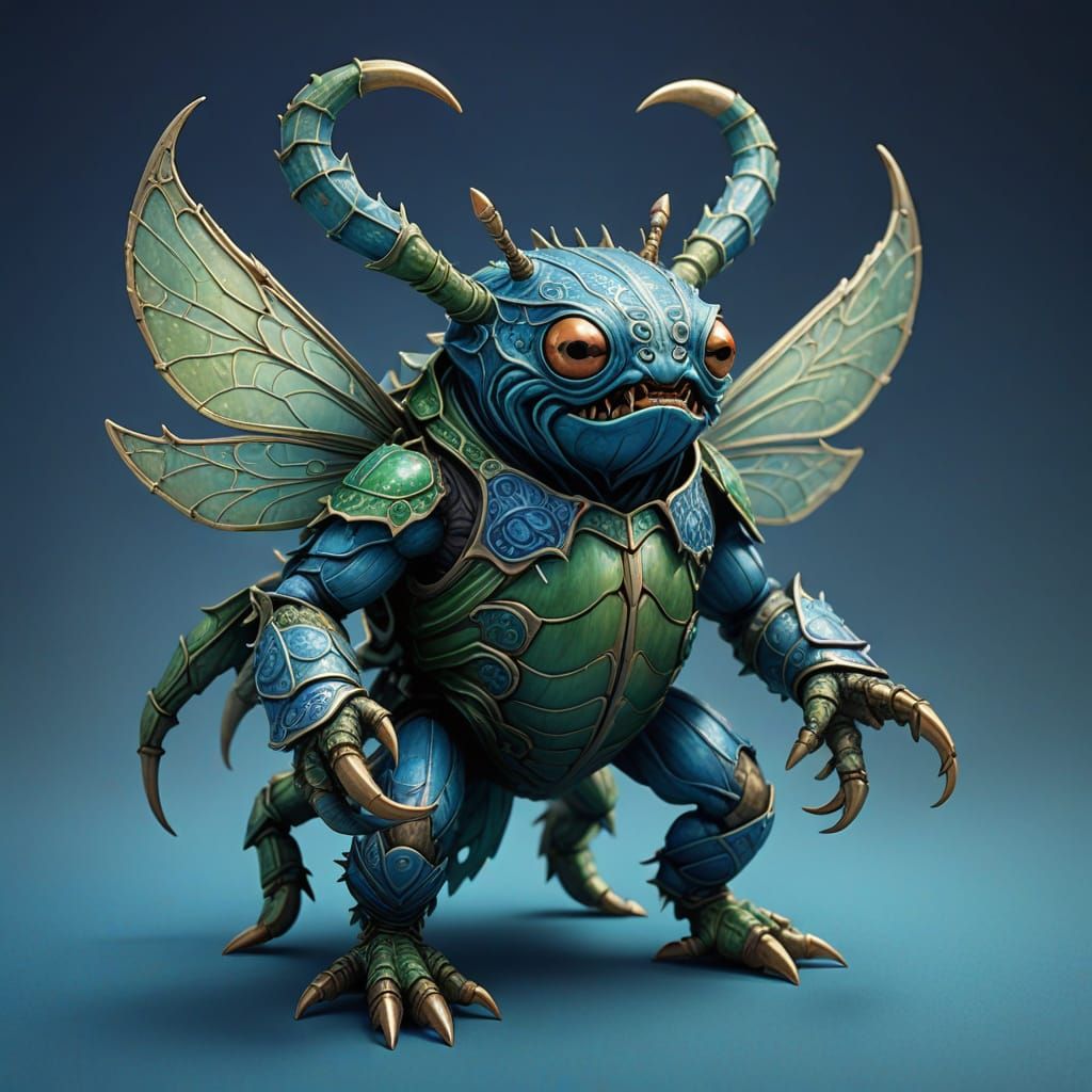 A Bug - Whimsical Potato Creature in Electric Blue and Emera...