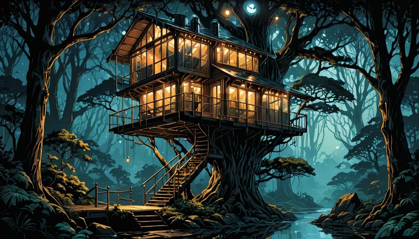 Glass treehouse - AI Generated Artwork - NightCafe Creator