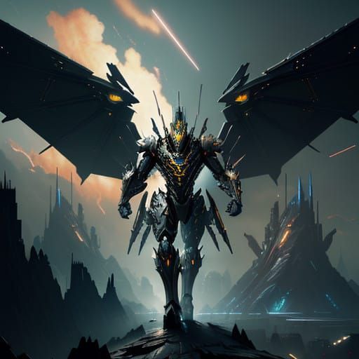 WARFRAME AI Dragon - Cyberpunk Dragon Soars Through Futurist...