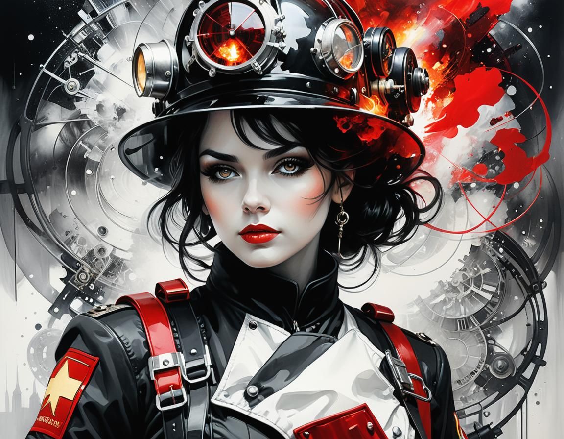 The Firefighter - Steampunk Female Firefighter in Cosmic Uni...