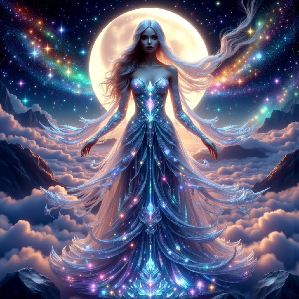 Crystal Goddess in an Iridescent Night Sky - AI Art