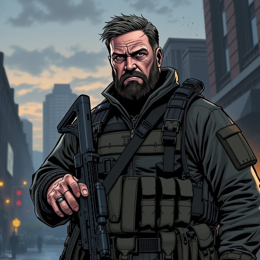 Gritty Gotham City Cop in Tactical Gear Comic Book... - AI Art