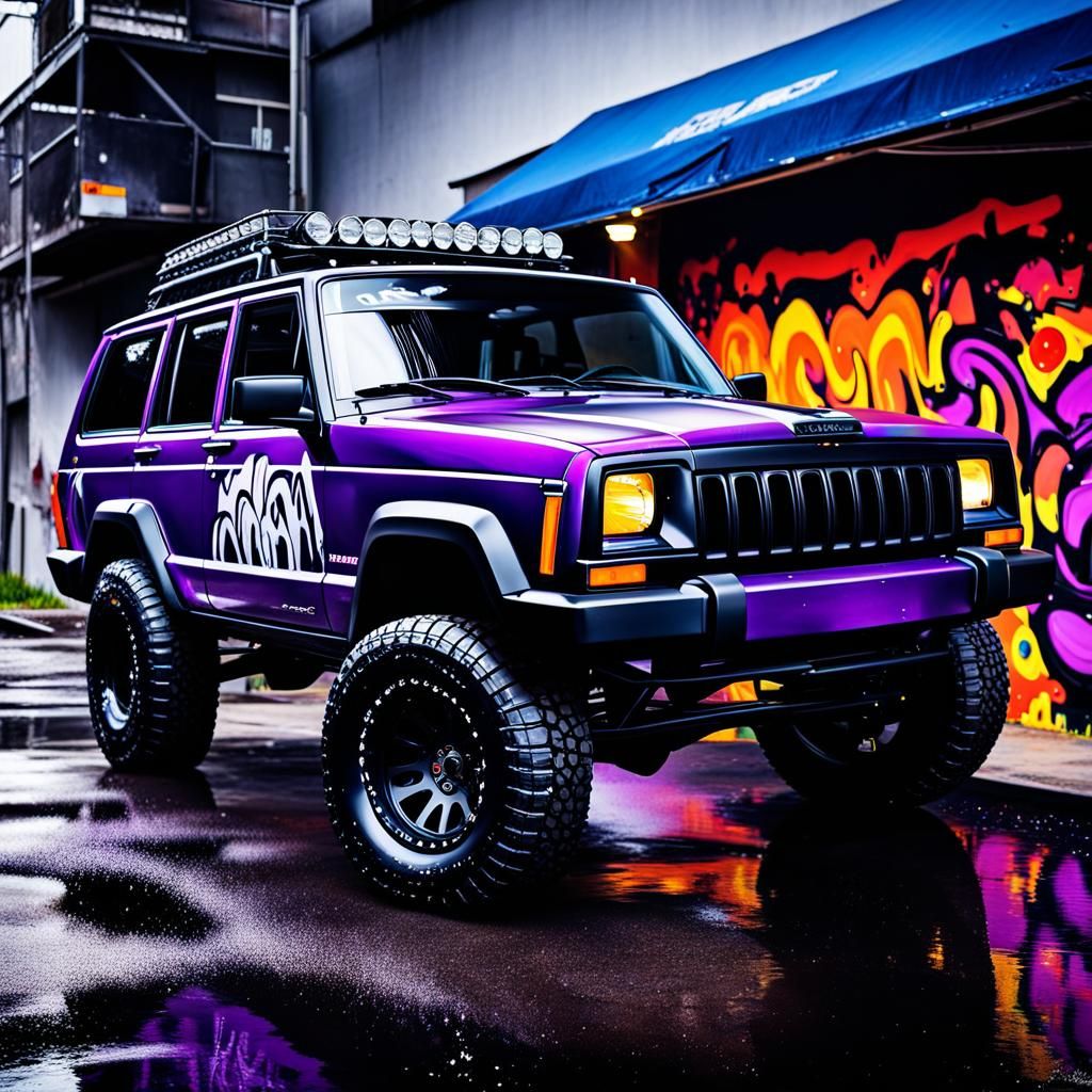 decked out jeep Cherokee xj. lifted 4". Black and Purple - AI Generated ...