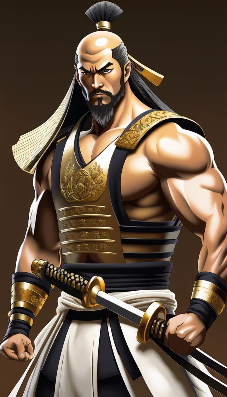 Japanese, samurai chonmage with chasen-magi hairstyle, Bearded Japanese ...