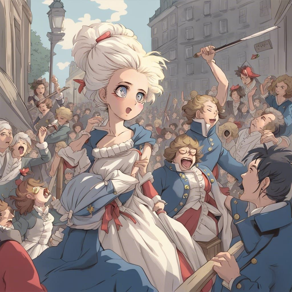 an illustration by Hideki Mori of the riots during the French ...