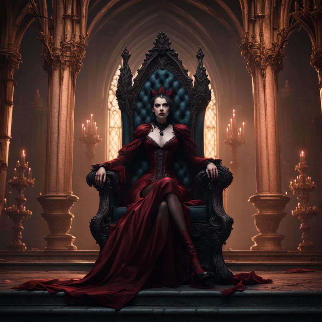 Gothic vampire princess sitting on a throne detailed matte painting ...