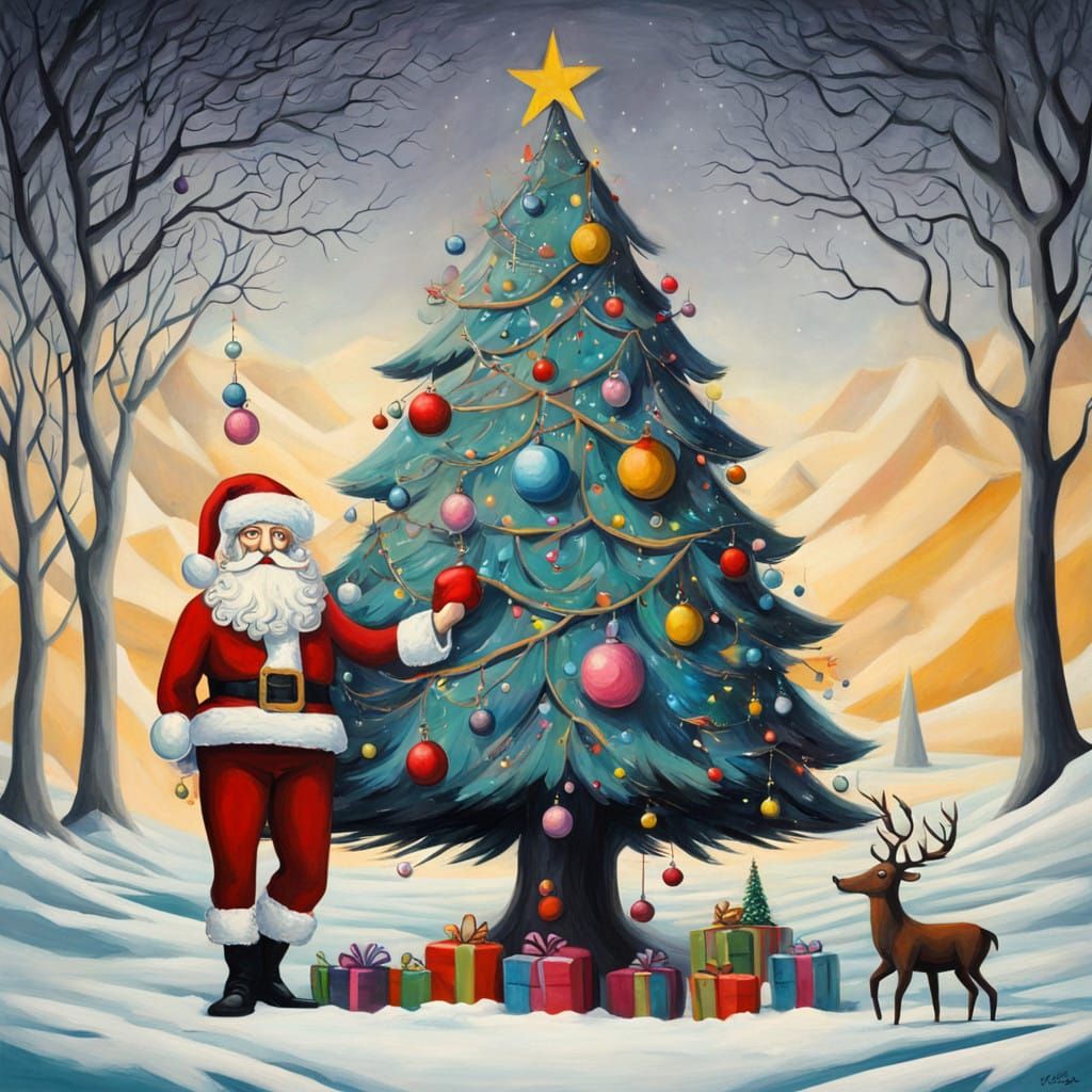 Pop Surrealist Christmas Scene with Santa - AI Art