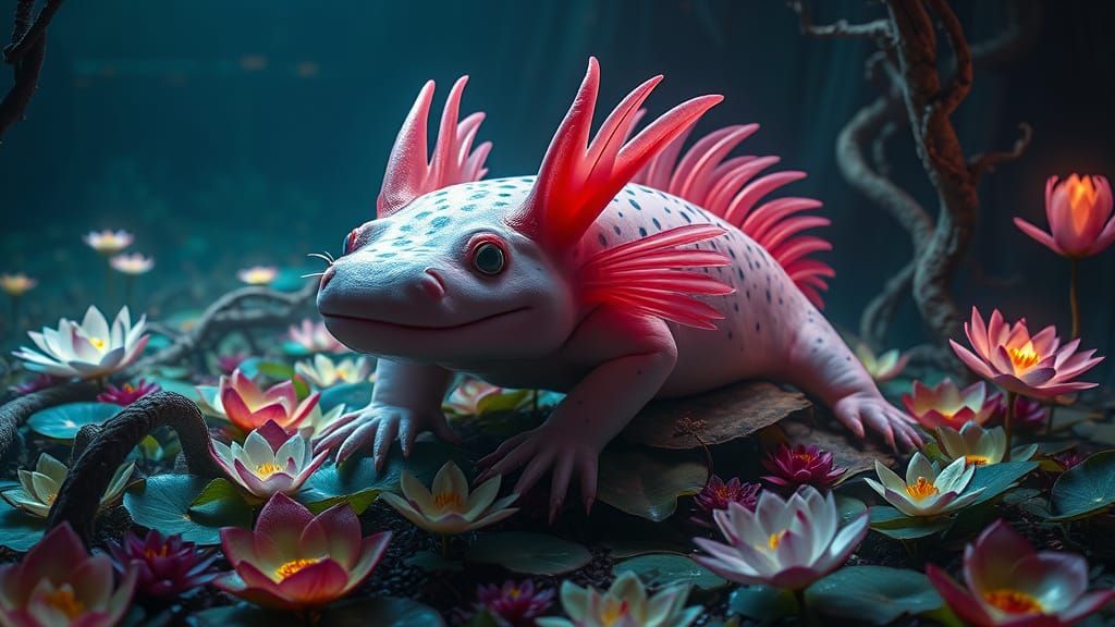 A striking and captivating illustration of an axolotl, the neotenic ...