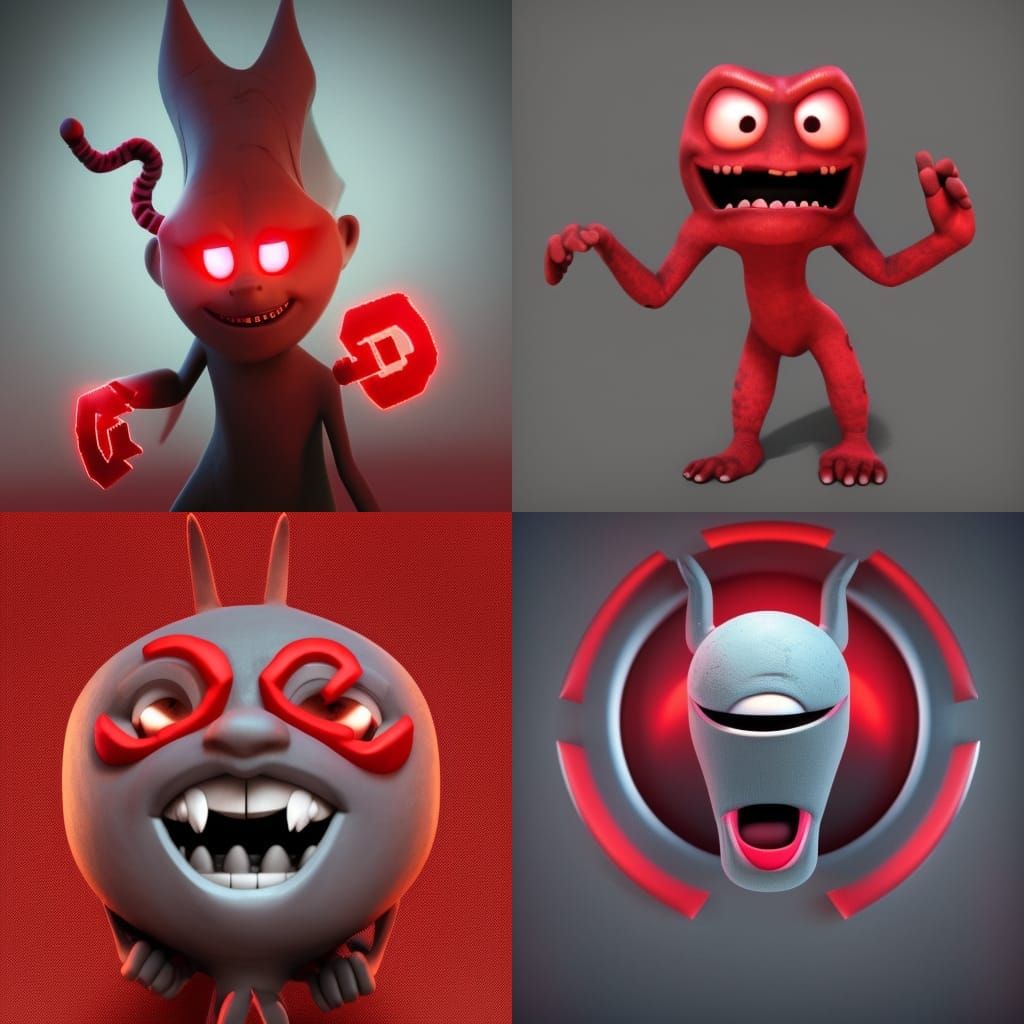 grinning grey demon covered in red runes - AI Generated Artwork ...