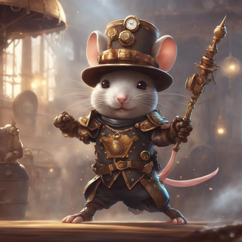the portrait of an adorable chibified steampunk mouse Knight charging ...