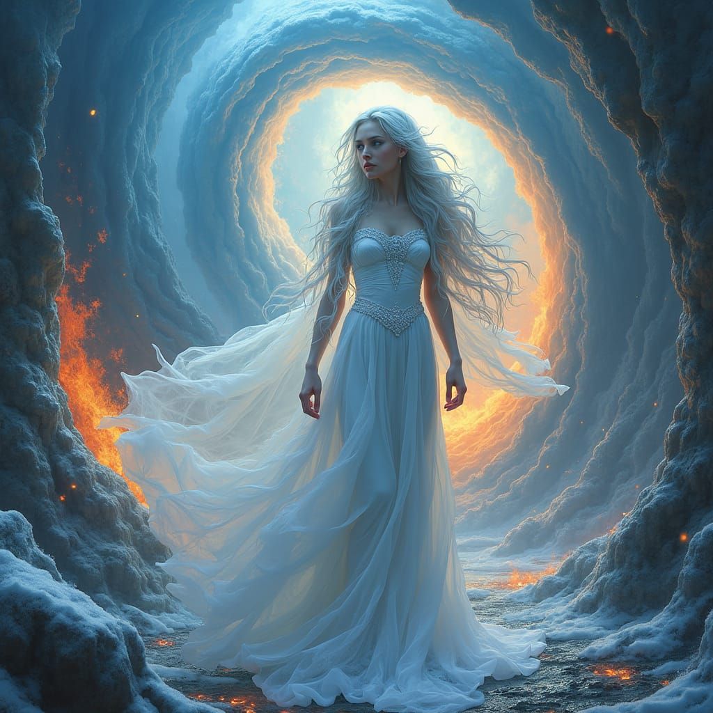 Goddess of ice and fire - Regal Goddess of Icy Elegance Amid...