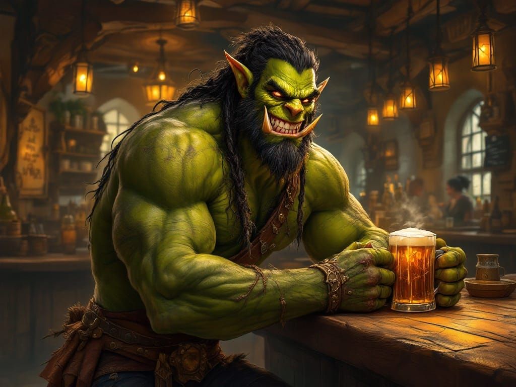 An Orc Adventurer in a Tavern 250114