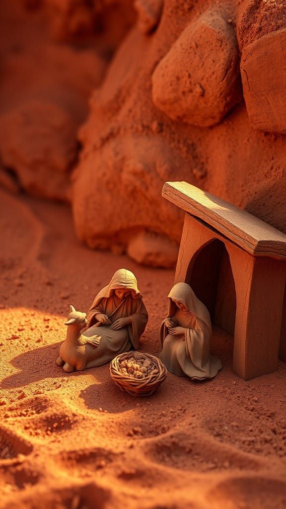 Surreal Nativity Scene in Terracotta Clay Style - AI Art