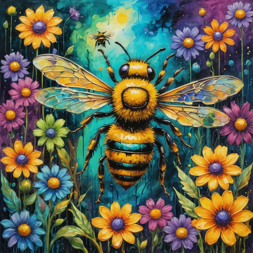 Bee gothic art folk art psychedelic art mysterious complex elaborate ...