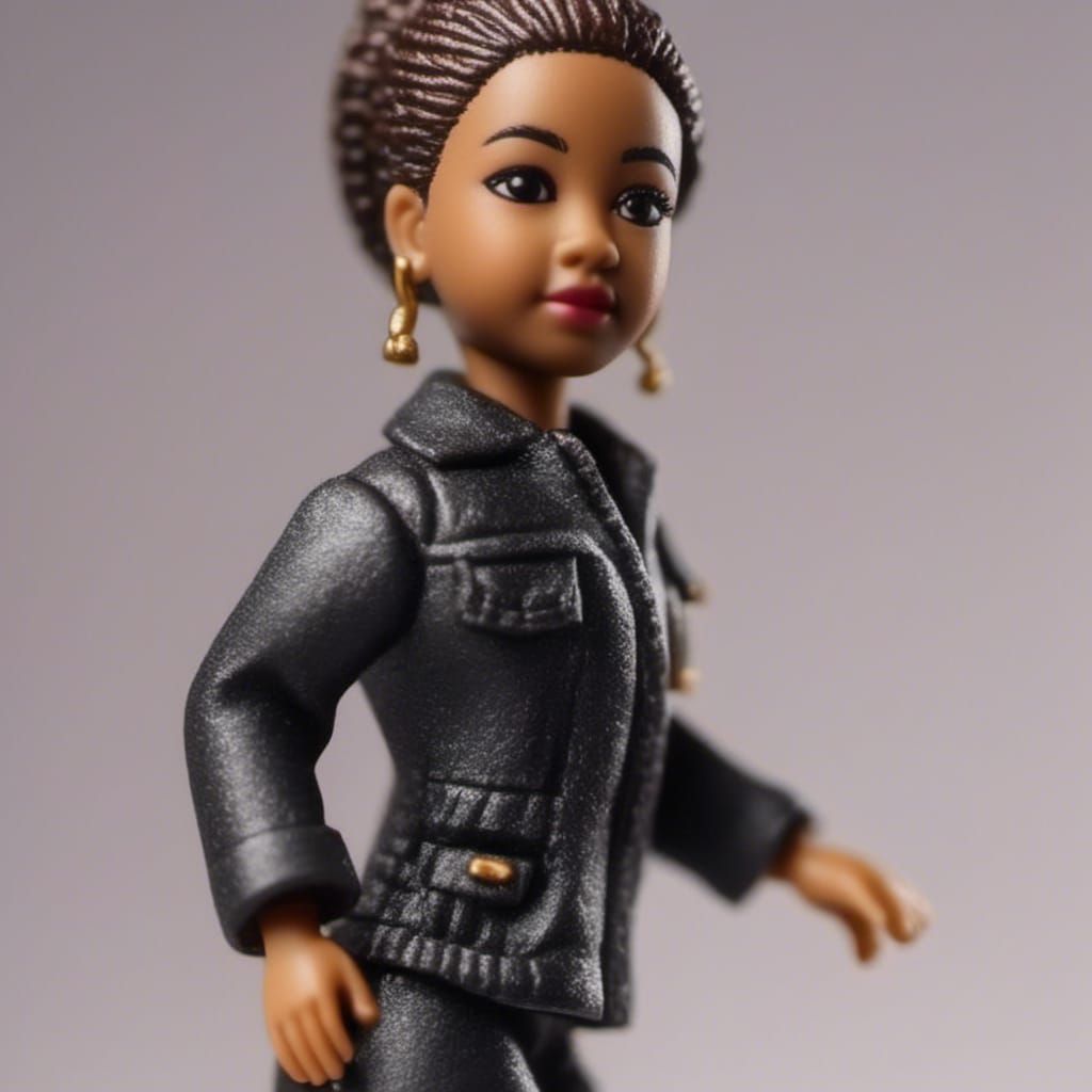 Plastic action figure. Medium close-up of as a miniature plastic doll ...