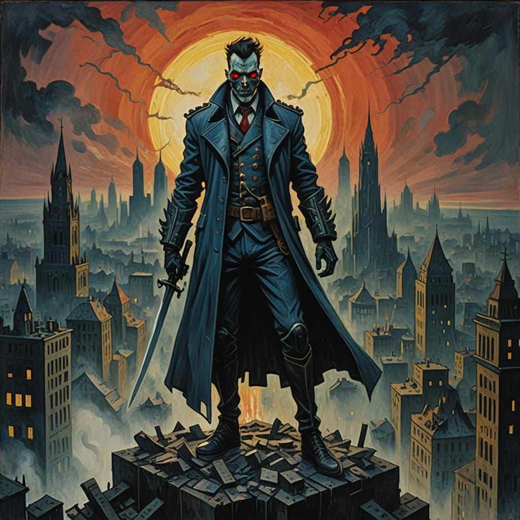 Cyborg Rebel Holds Sway Over a Dystopian Metropoli... - AI Art