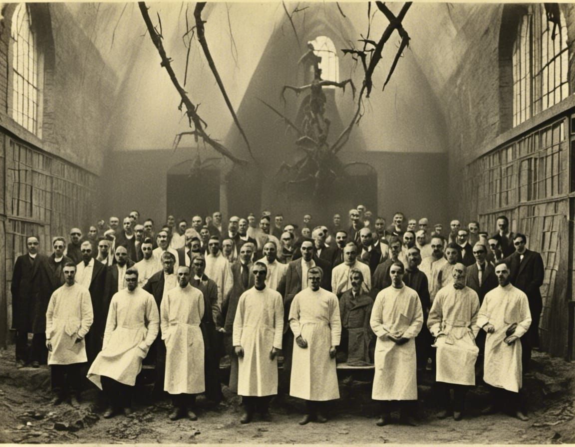 inside a 1920s insane asylum the lunatics in straght jackets are going ...