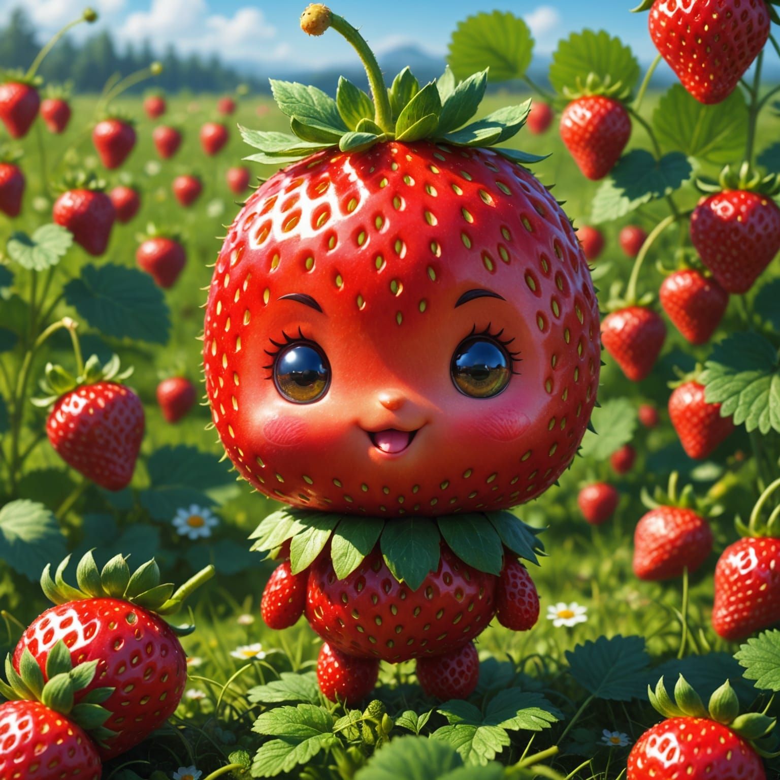 Strawberry Cutie - Cute Strawberry Girl in a Sunny Field