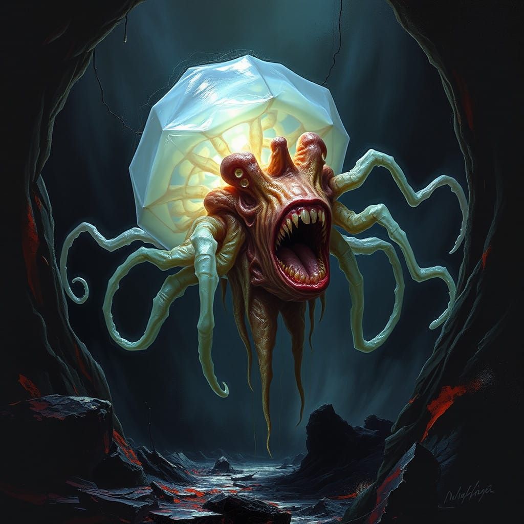 Gelatinous Horror Floats in Twilight, in a Gritty,... - AI Art