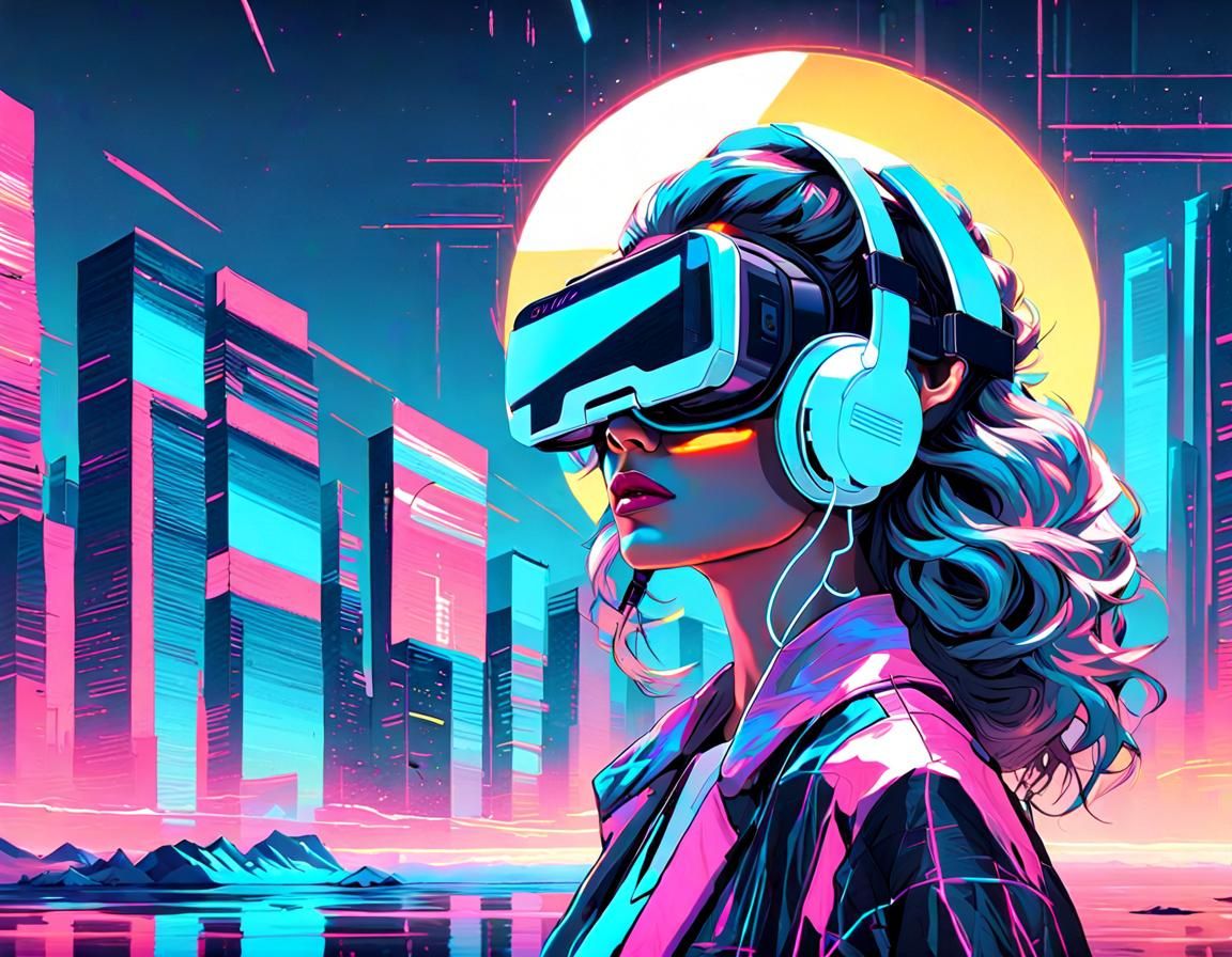 Pretty Woman with VR Headset #1 - AI Generated Artwork - NightCafe Creator