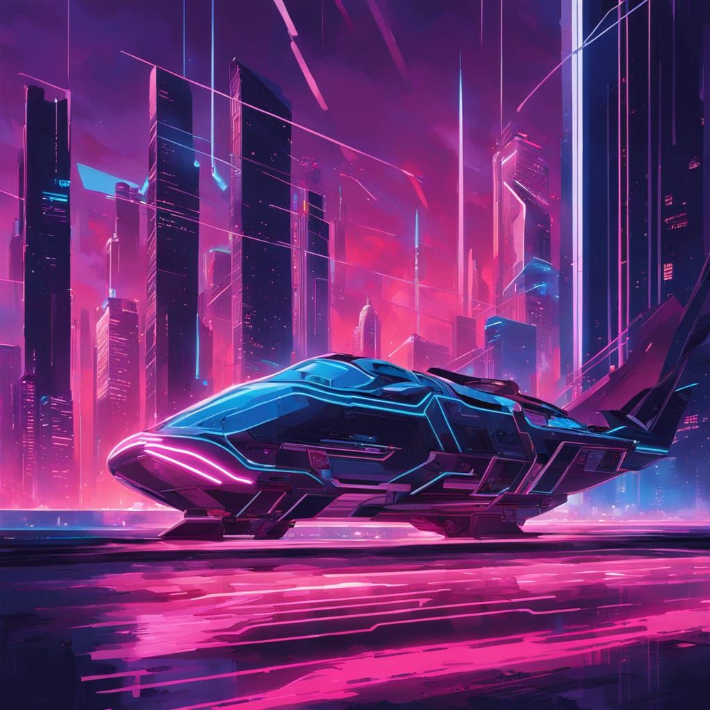 Synthwave UFO - Neonlit Retrofuturistic Spaceship Descends o...