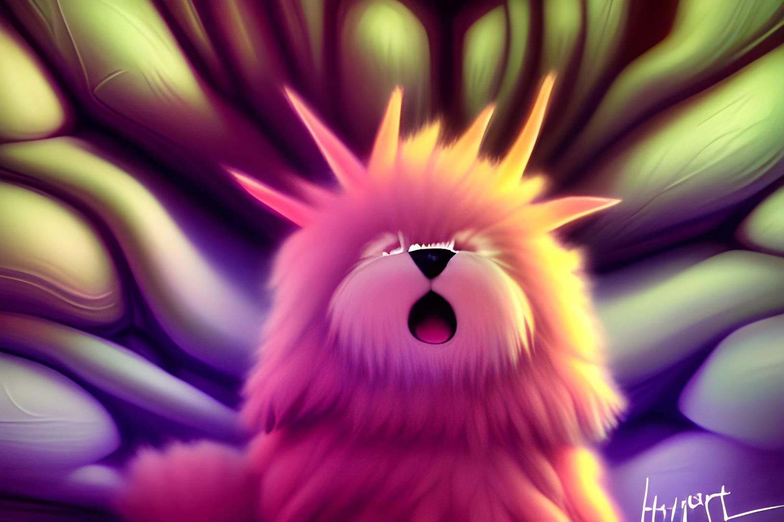 Big fluffy monster sleeping, pastel, colorful, MAYA 4, Vray, detailed ...