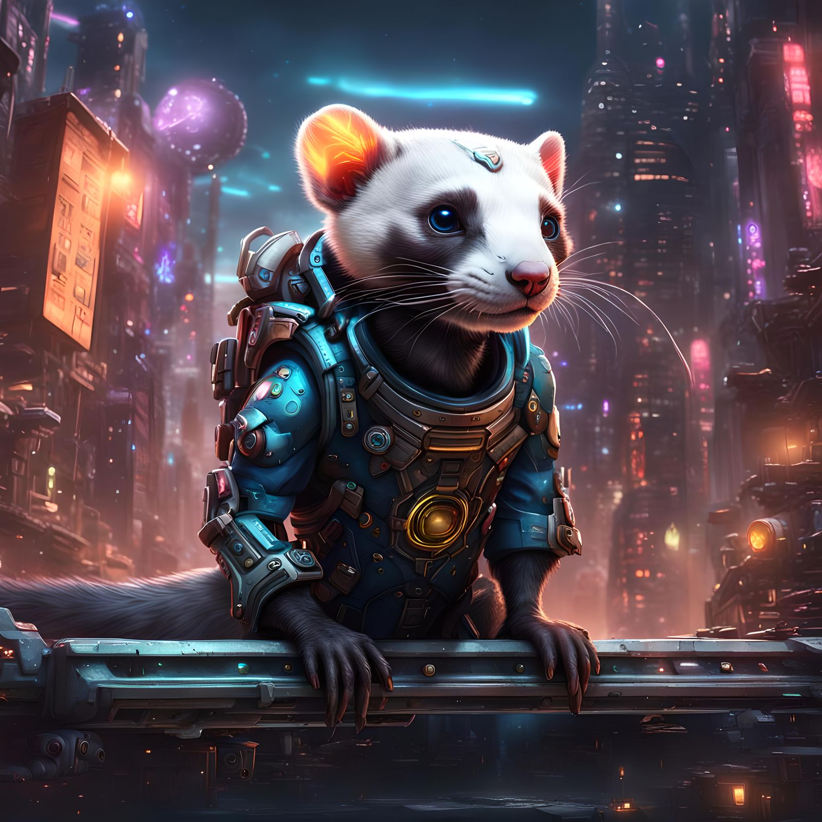 Futuristic pet ferret. My cuddly cyborg pet. - AI Generated Artwork ...