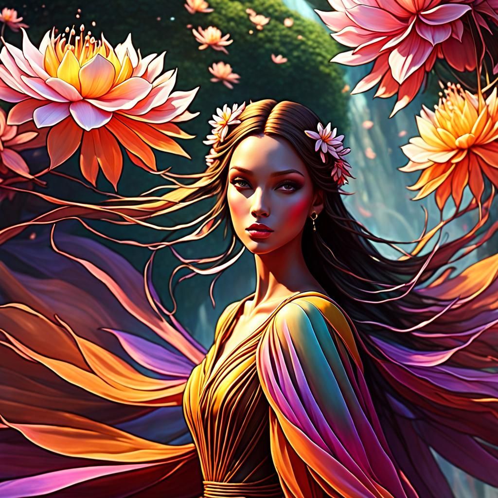 A fragile flower with sheer petals emits a soft glow from the center ...