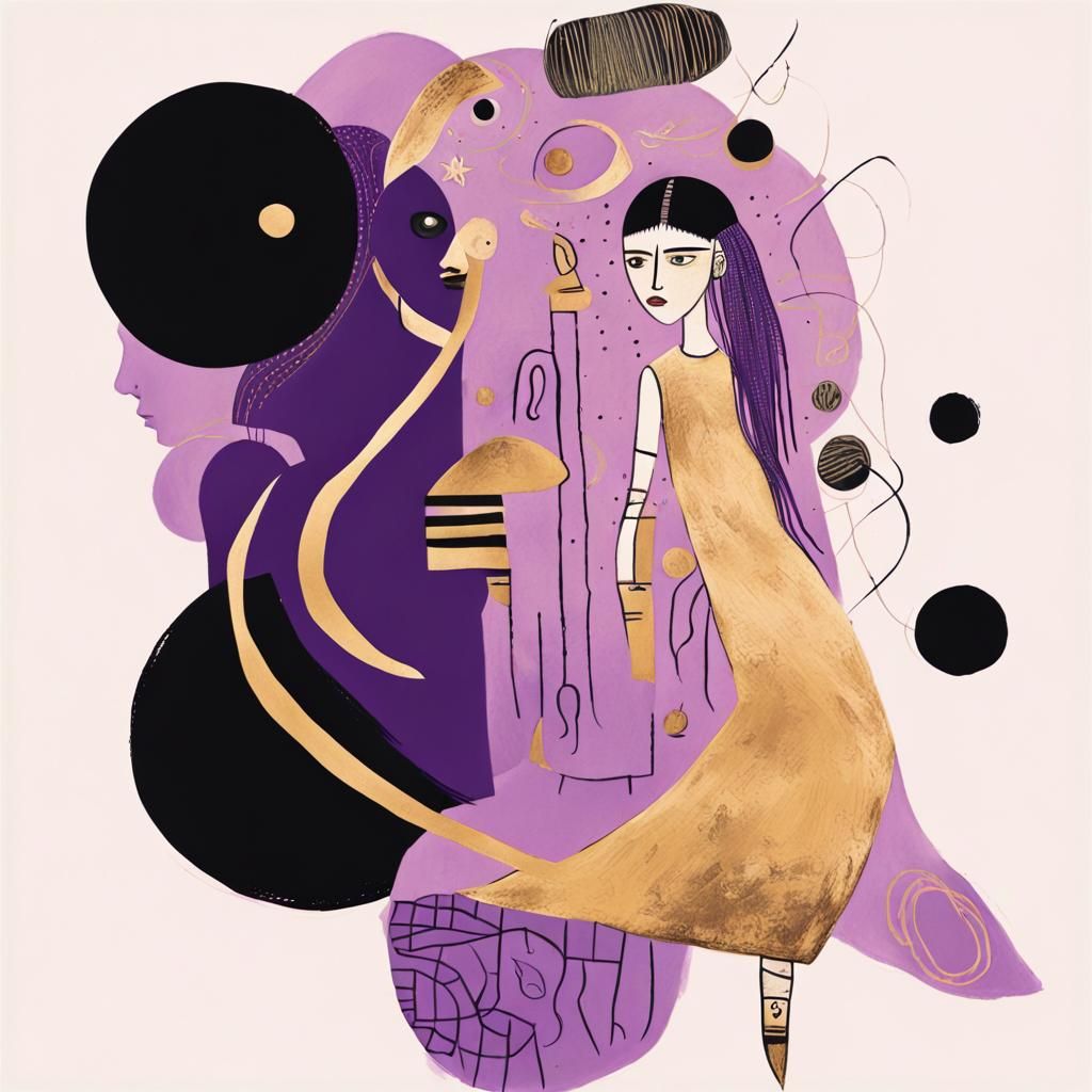 Vibrant Violet Goddess in Art Brut Style - AI Art