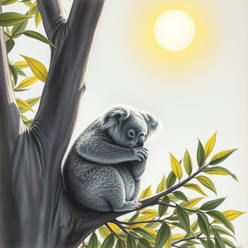 Hyper-Realistic Charcoal Drawing of a Baby Koala i... - AI Art
