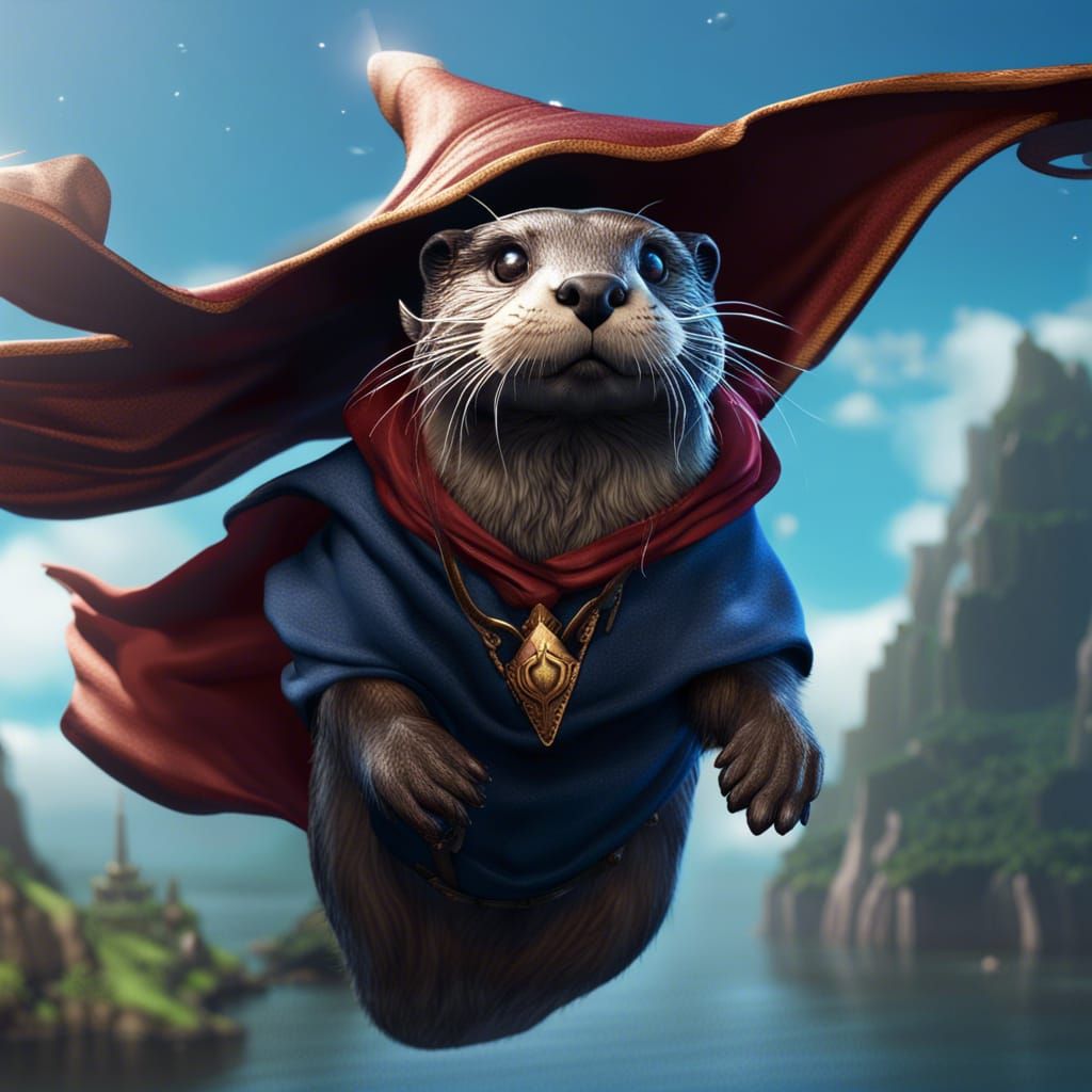A flying Otter, wearing a wizard hood and a cape - AI Generated Artwork ...
