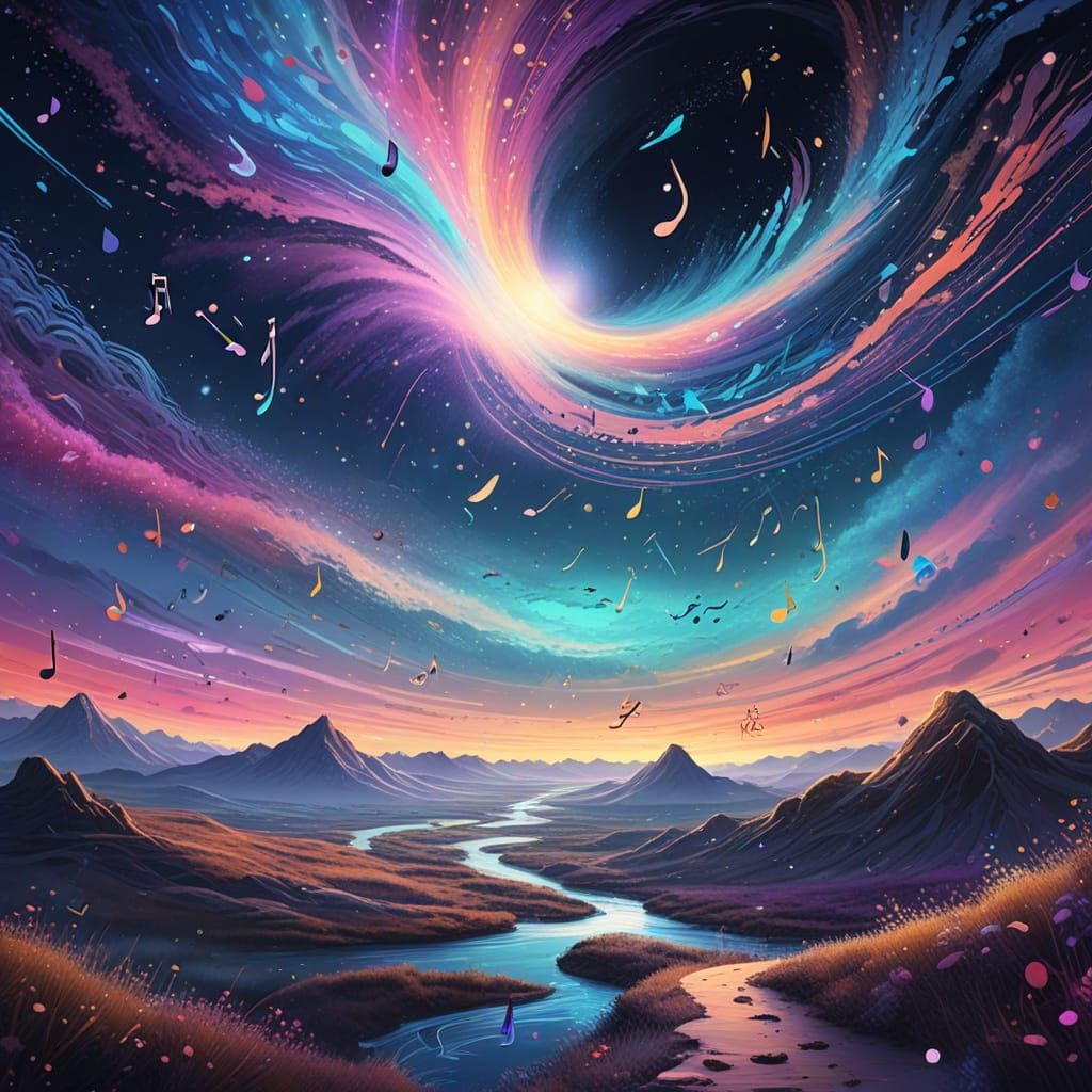Cosmic Musical Flow in Mixed Media Style - AI Art