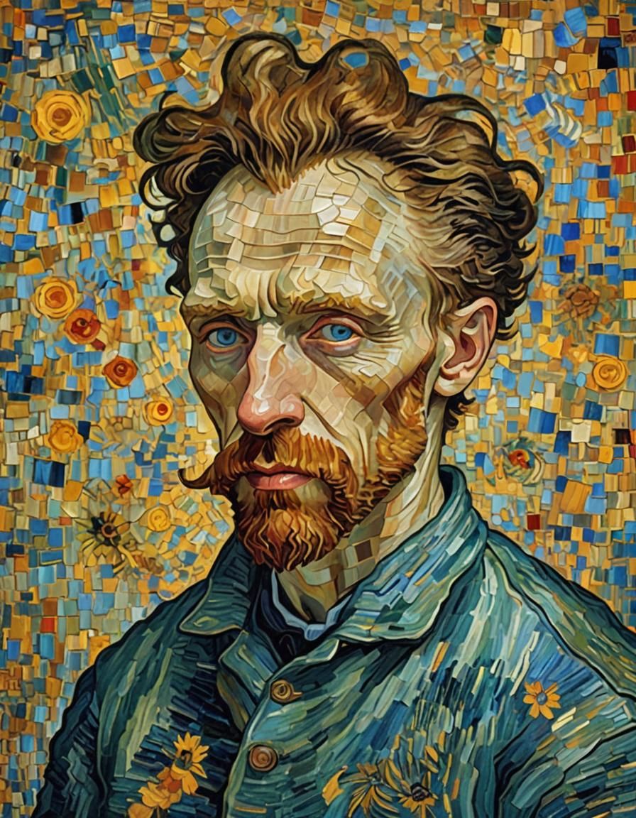 heavily pixelated van gogh selfportrait - AI Generated Artwork ...
