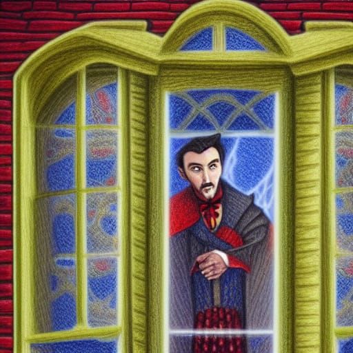 A hyper detailed colored pencil drawing of Dracula standing in his ...