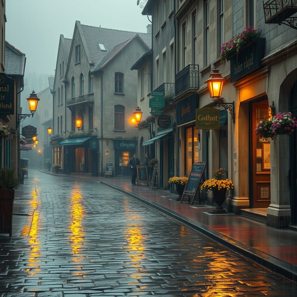 OLD TOWN RAIN - Golden Hour Rain on Ancient Cobblestone Stre...