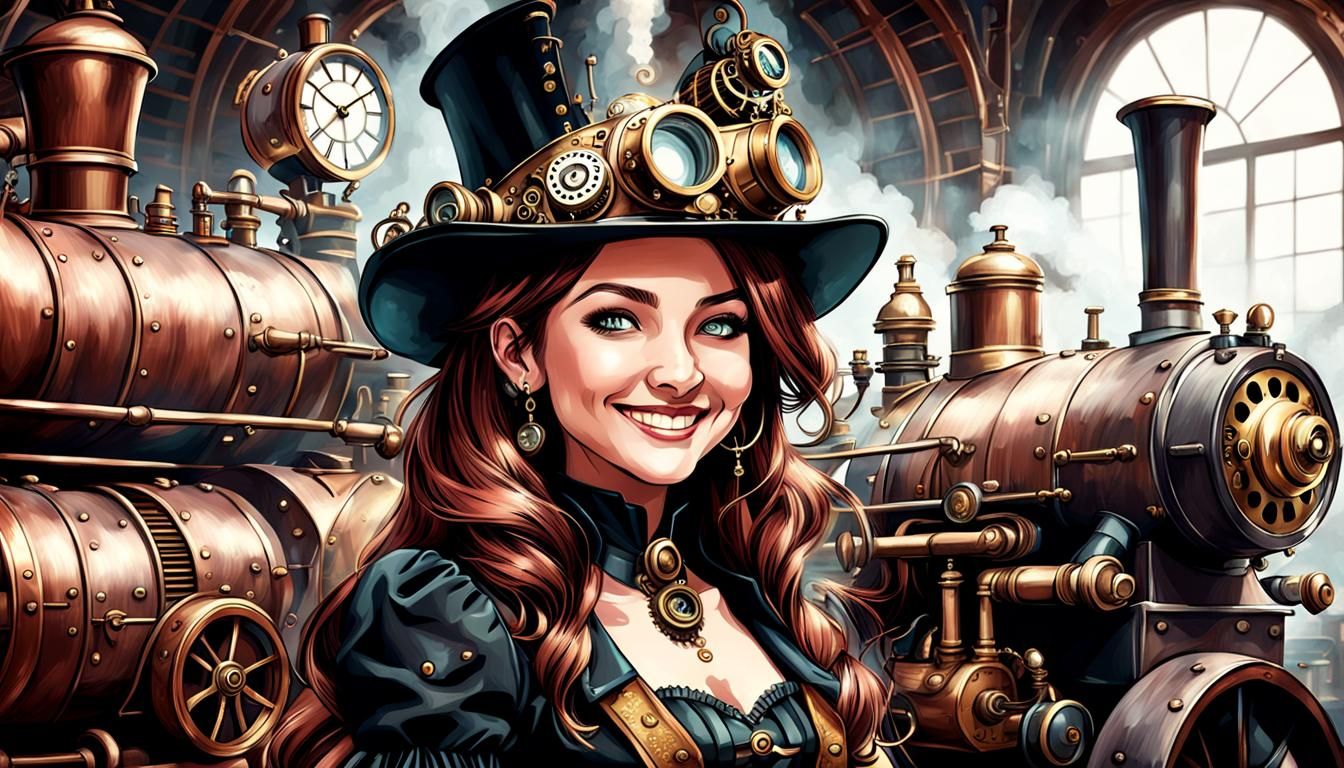 Steampunk princess smiling in a top hat - AI Generated Artwork ...