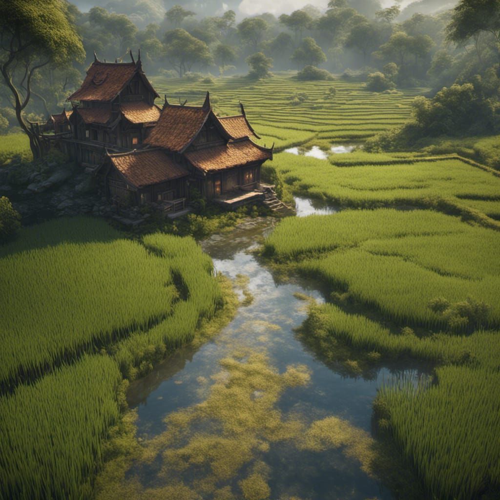 medieval rice paddy - AI Generated Artwork - NightCafe Creator