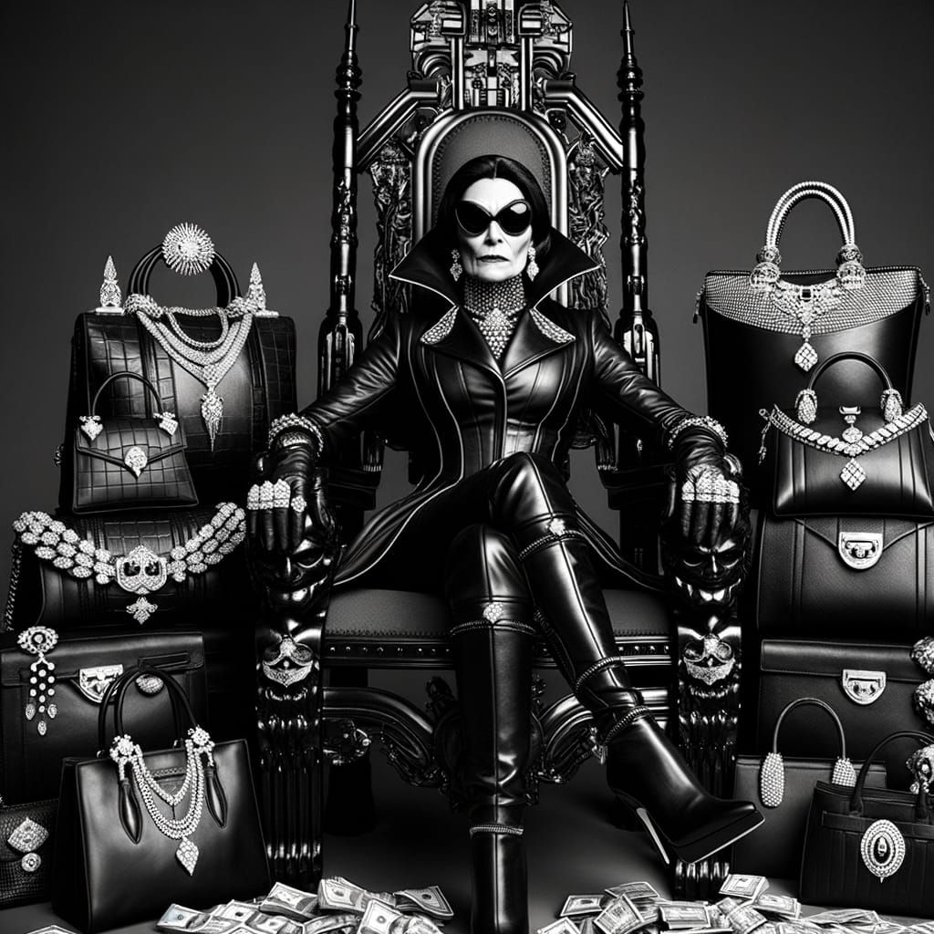 Fearsome Leather Queen on Diamond Throne - AI Art