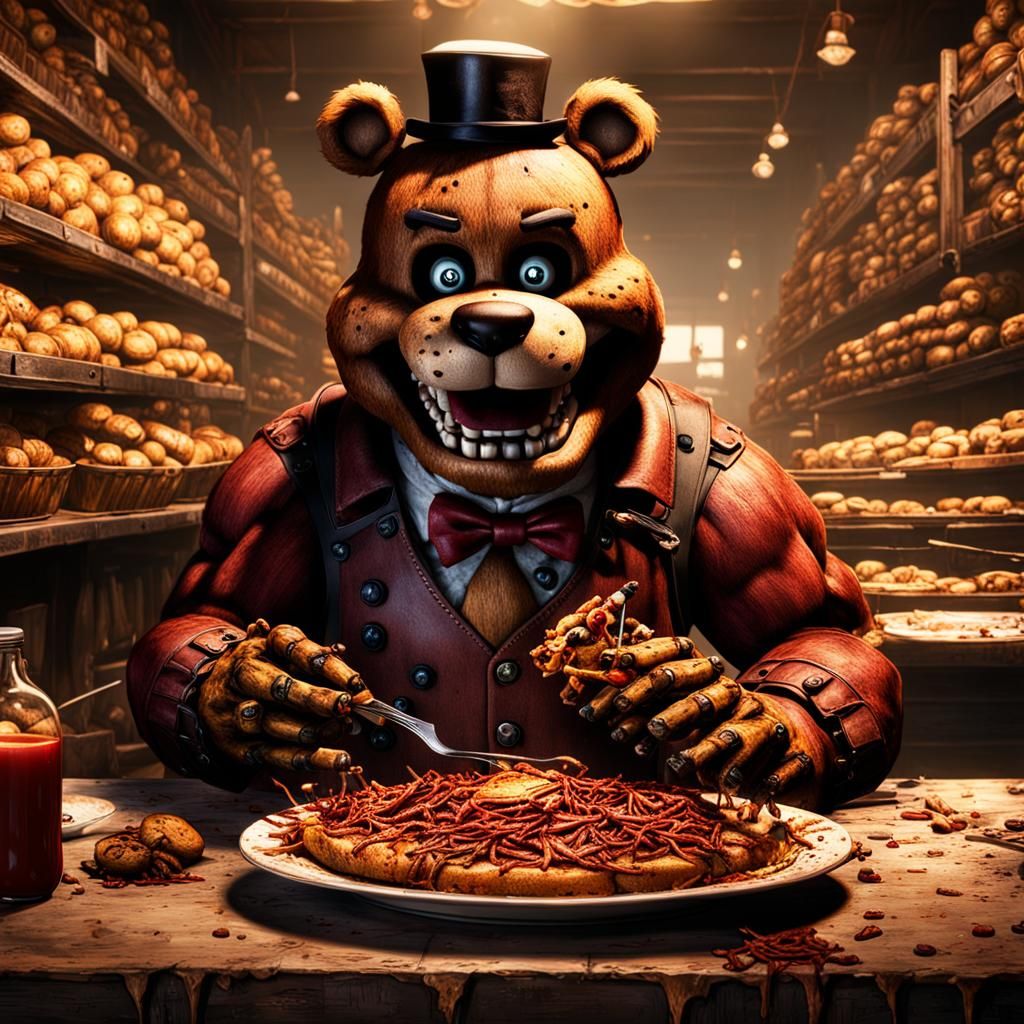 Freddy Fazbear eating an entire child whole while doing it - AI ...