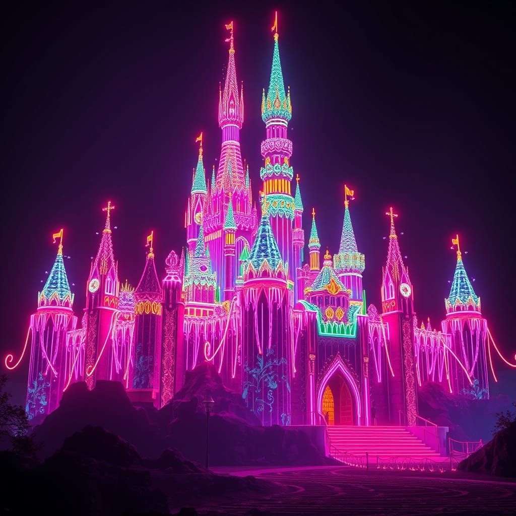 neon lights shaped into a castle - Neon Castle in Cinematic ...