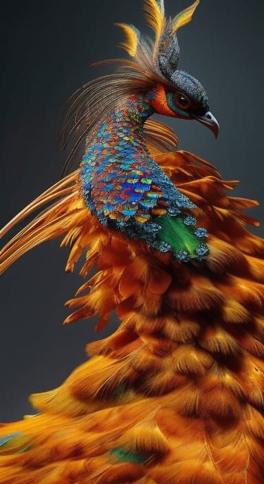 insanely detailed masterpiece showcasing a magical peacock-phoenix ...