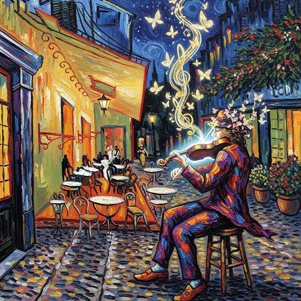 Glowing Violin Creates Butterflies: Neo-Impression... - AI Art