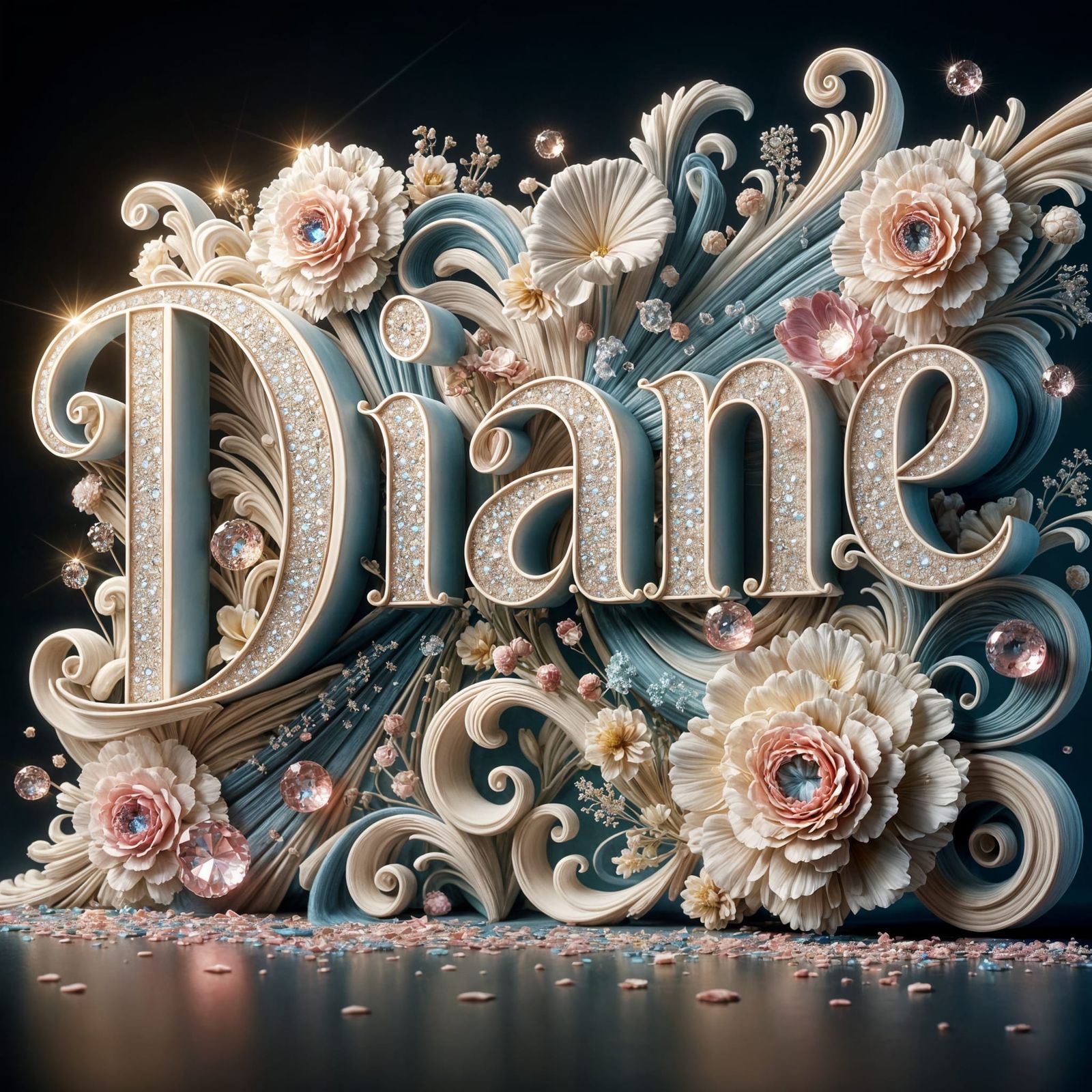 Ethereal Cursive Name Diane in Ornate Script with ... - AI Art