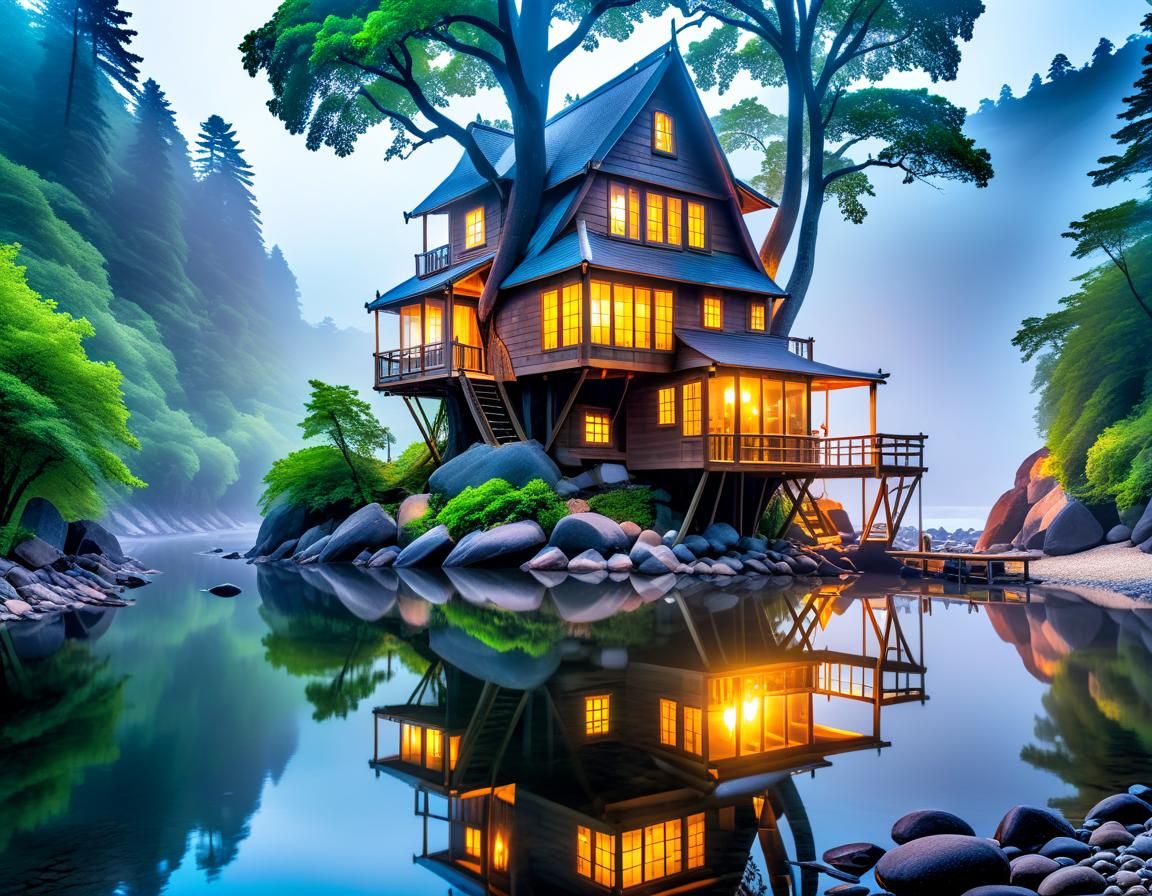 {challenge} Reflection- Treehouse - AI Generated Artwork - NightCafe Creator